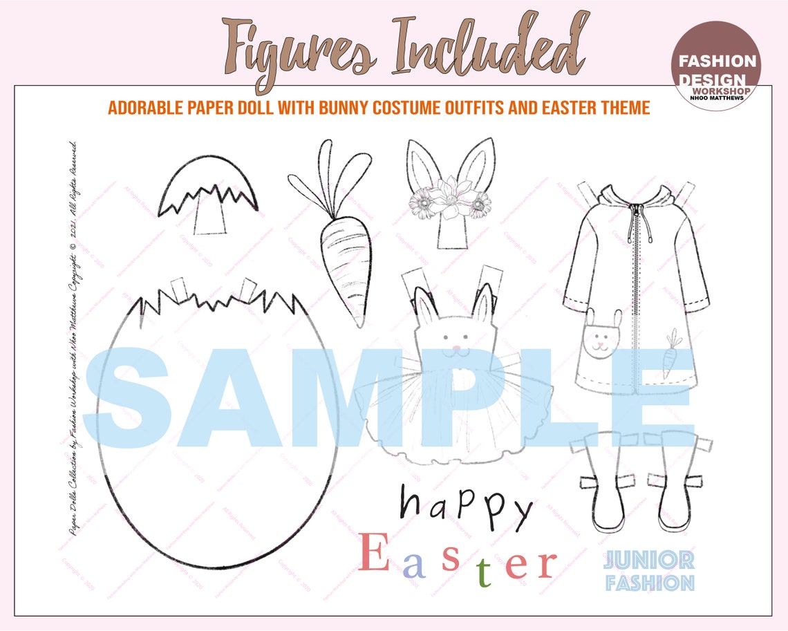 EASTER BUNNY Printable Paper Doll dark Skin With Coloring - Etsy