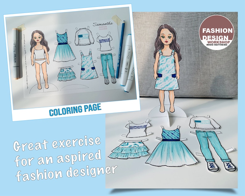 Coloring Page angela Printable Paper Doll Black & White Page, DIY Art ...