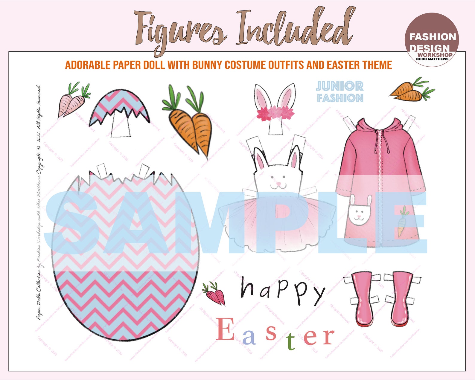 EASTER BUNNY Printable Paper Doll dark Skin With Coloring Pages for ...
