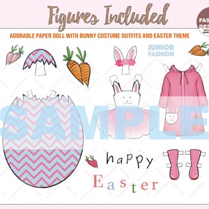EASTER BUNNY Printable Paper Doll dark Skin With Coloring Pages for ...