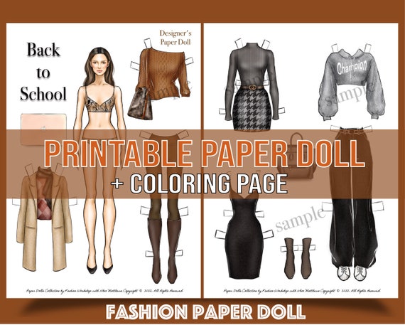 Back to School college Printable Fashion Paper Doll. - Etsy