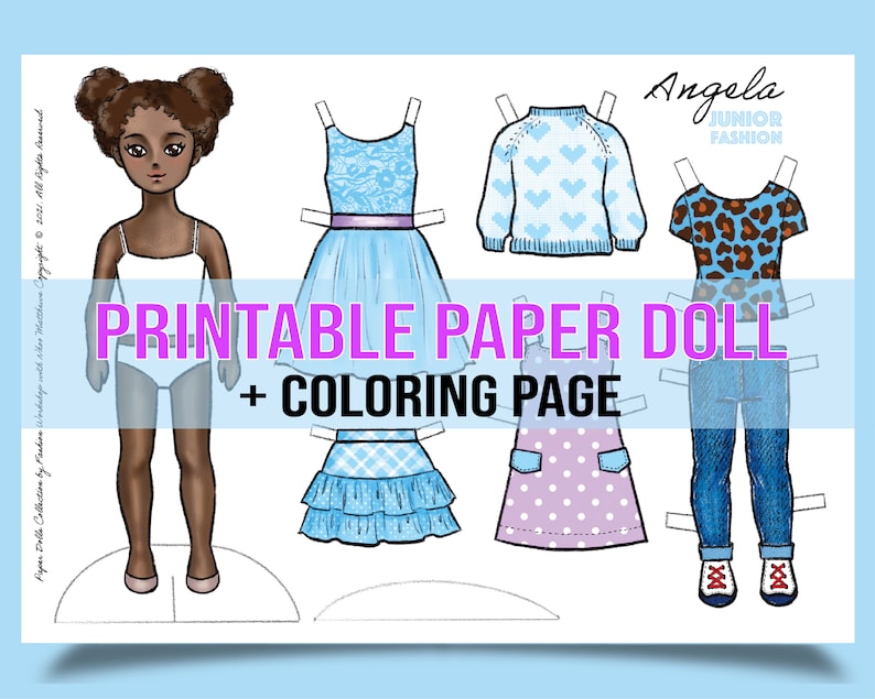 Angela Printable Paper Doll With Coloring Page for Fashion - Etsy Canada