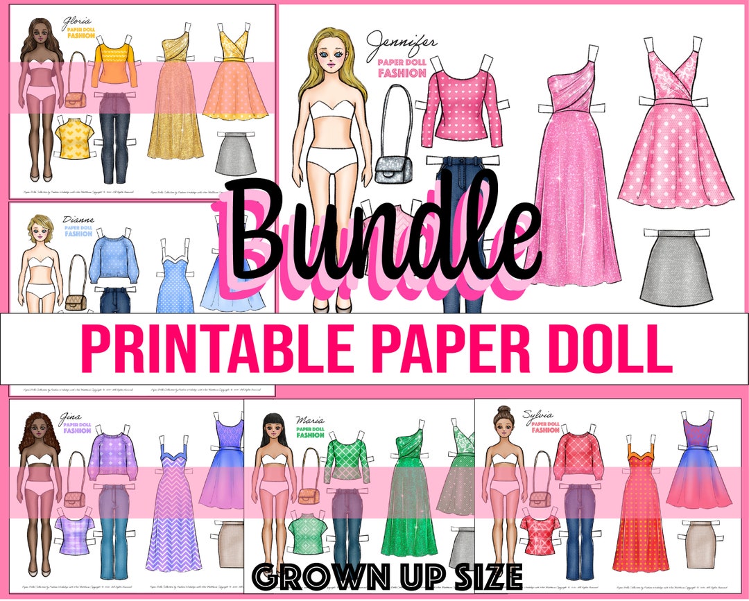 BUNDLE 6 Sets [grown Up] Printable Paper Dolls With Coloring Pages ...