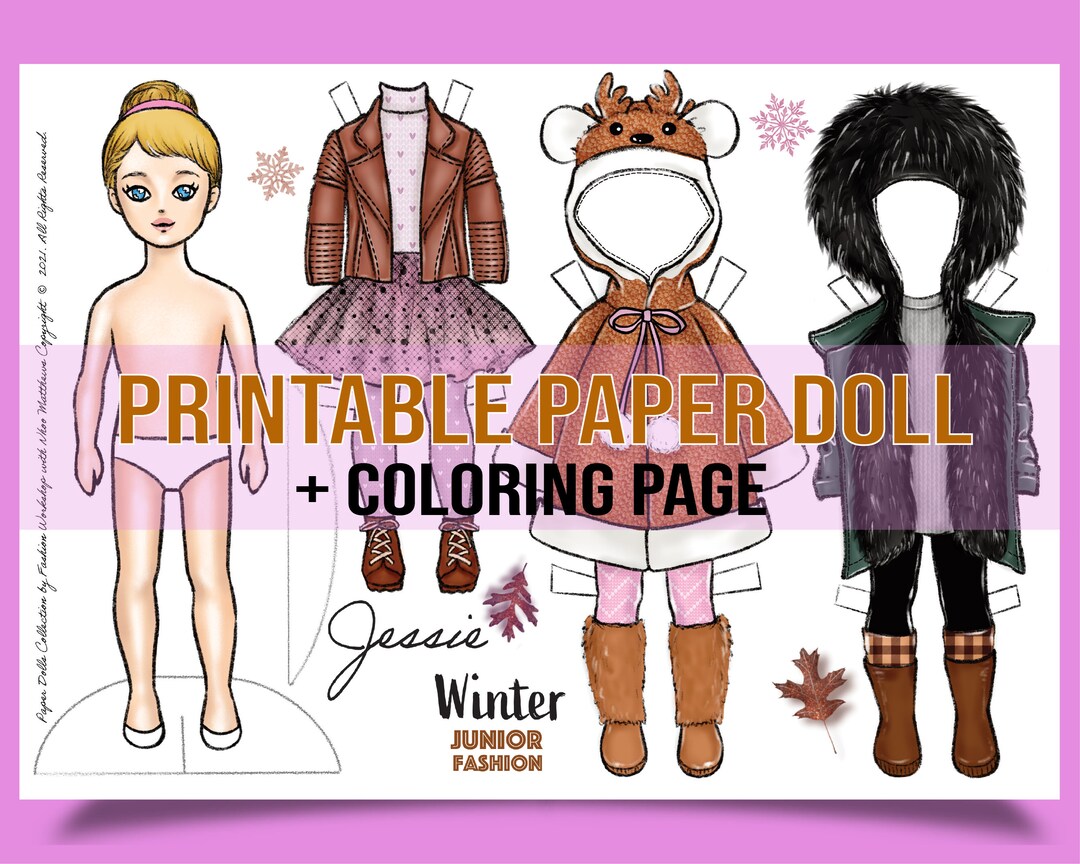 JESSIE Winter Holiday Fashion Printable Paper Doll With Coloring Page ...