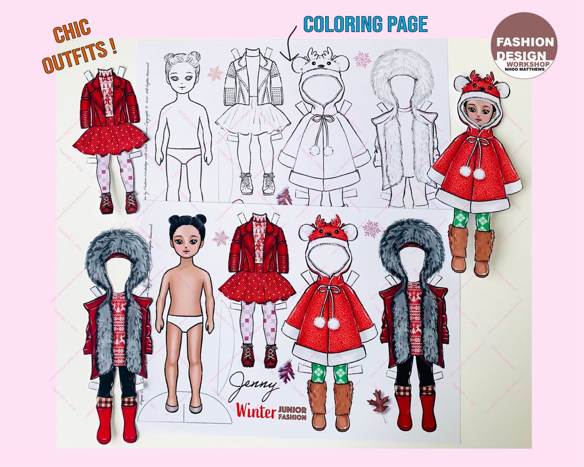JENNY Winter Holiday Fashion Printable Paper Doll With Coloring Page ...