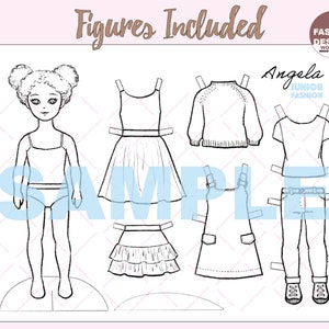 Coloring Page "angela" Printable Paper Doll Black & White Page, DIY Art ...