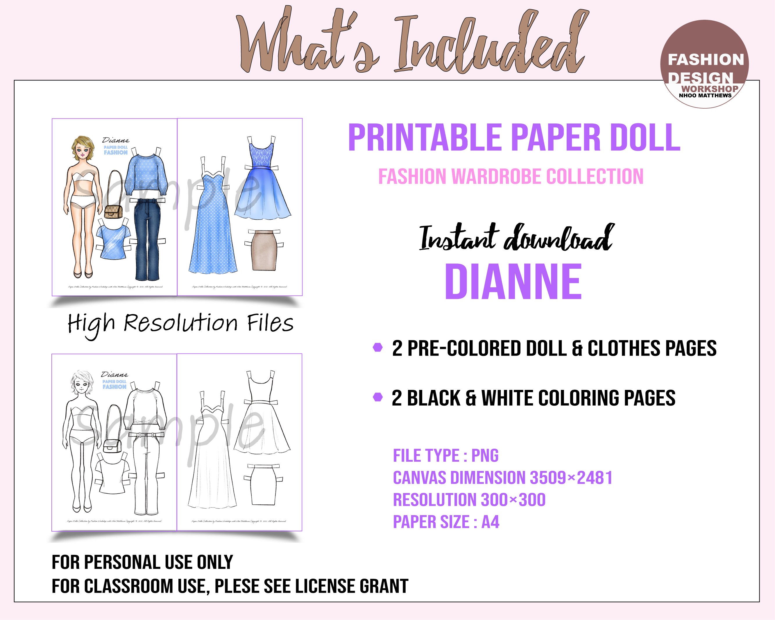 Dianne grown Up Printable Paper Doll With Coloring Pages, Mother ...