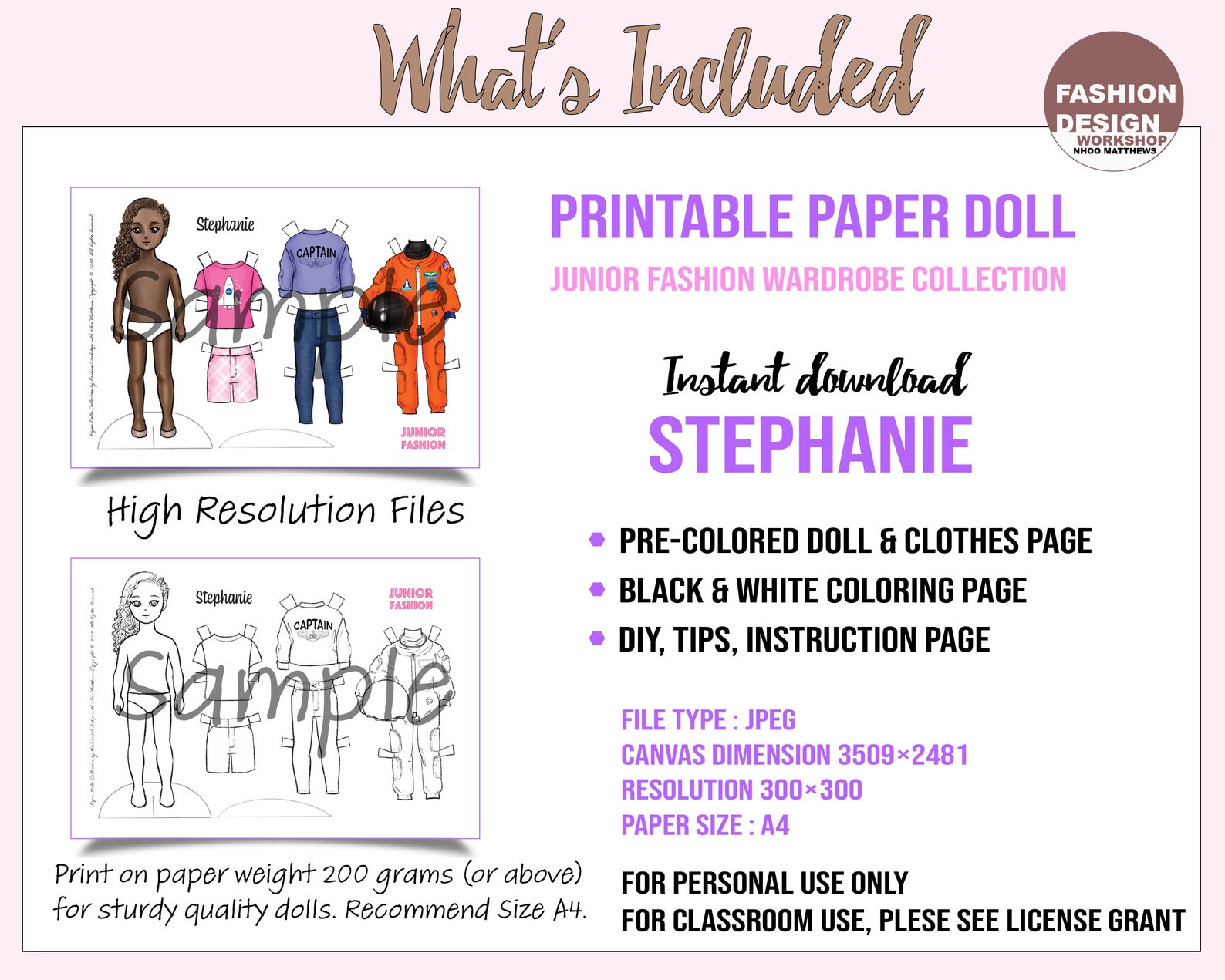 Astronaut Paper Doll: Stephanie, NASA Outfit & Coloring Page (printable ...