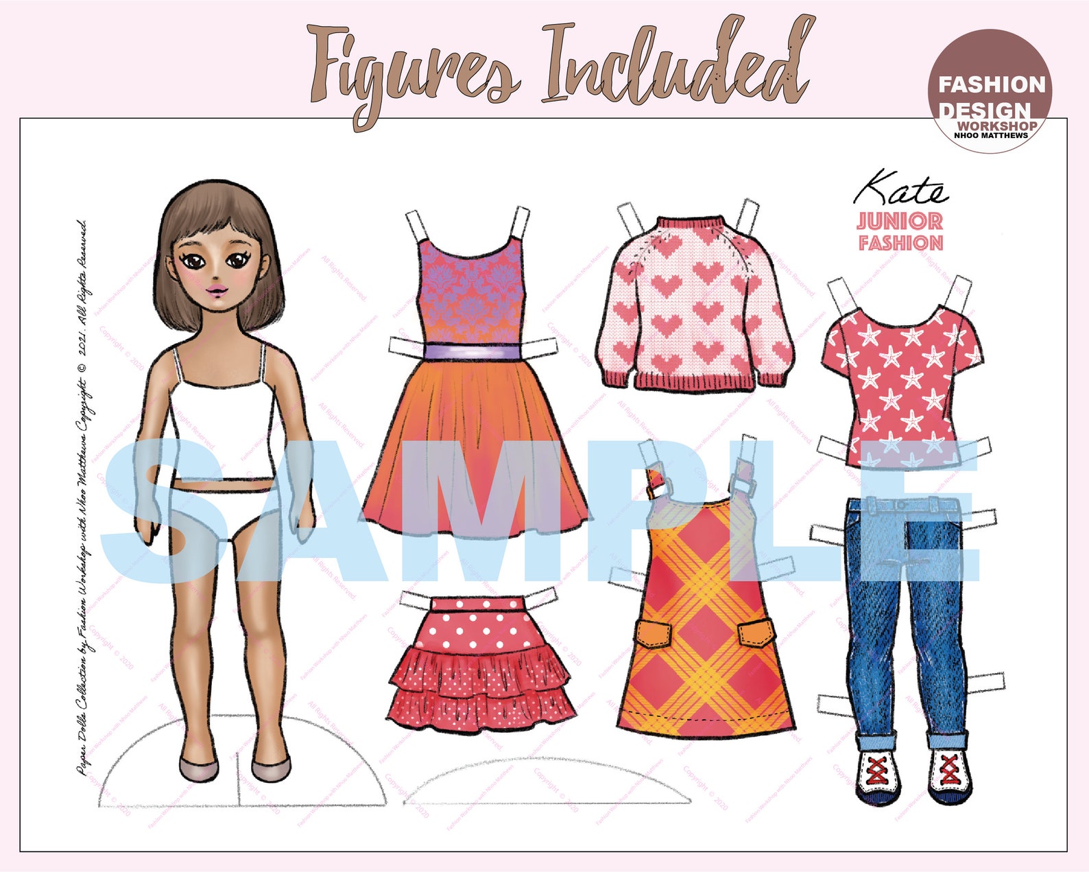Kate Printable Paper Doll With Coloring Page for Fashion Design,diy Art ...