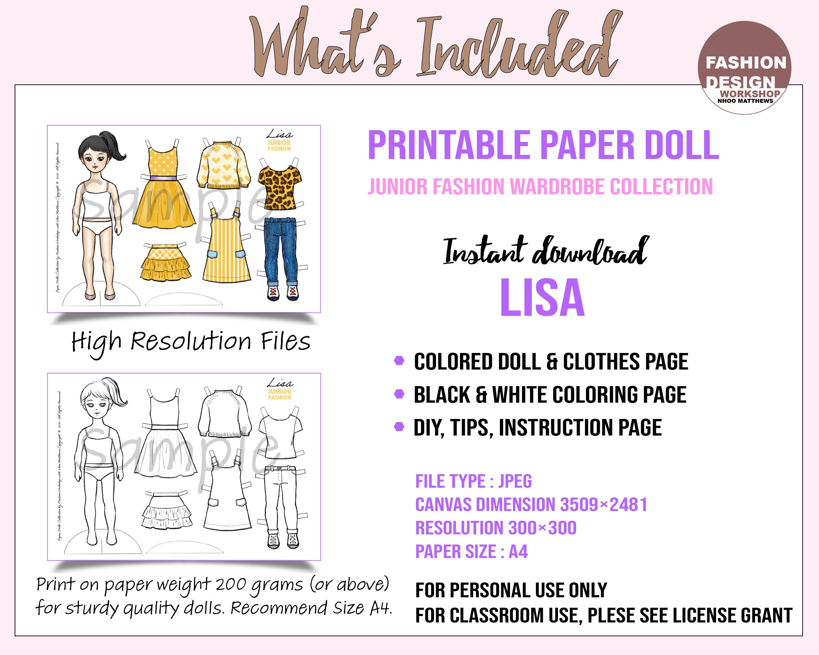 Lisa Printable Paper Doll With Coloring Page for Fashion Design,diy Art ...