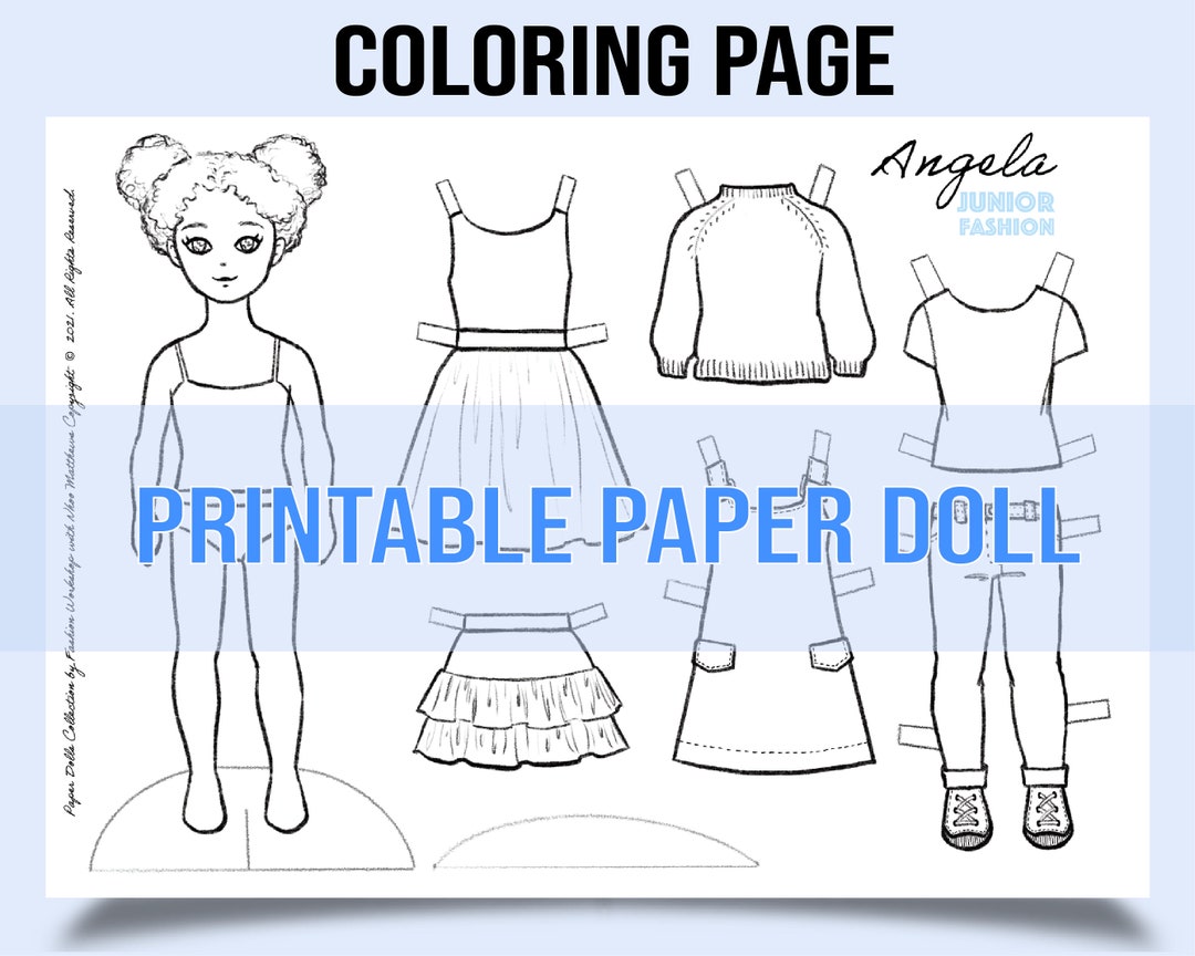Coloring Page "angela" Printable Paper Doll Black & White Page, DIY Art ...
