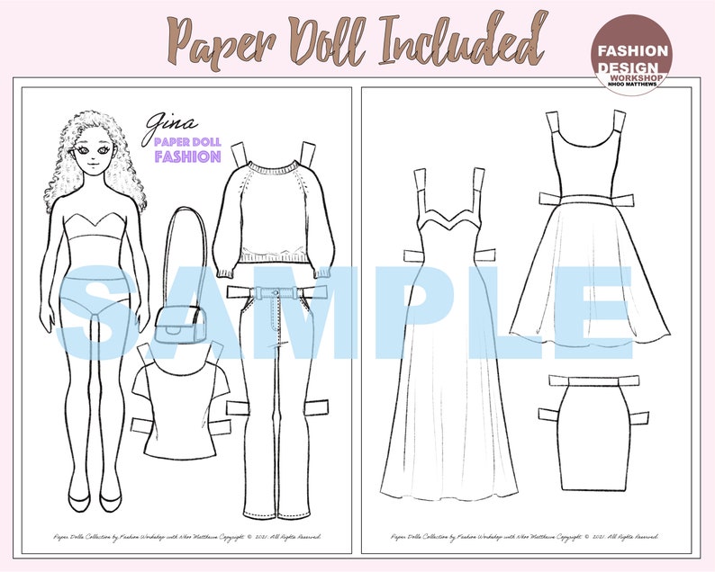 Coloring Page "gina" [grown Up] Printable Paper Doll, Mother & Daughter ...