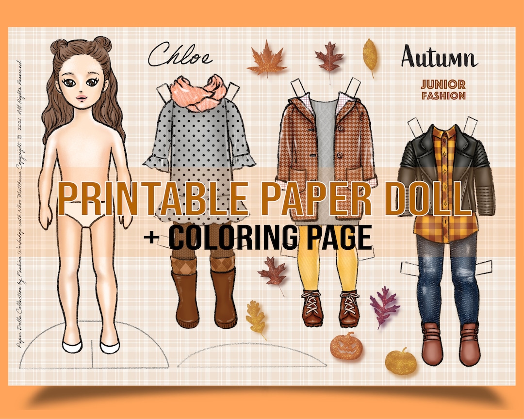 Chloe Autumn- Fall Fashion Printable Paper Doll With Coloring Page for ...