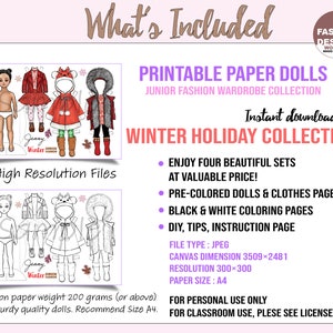 WINTER HOLIDAY 4 Sets Bundle Printable Paper Dolls With Coloring Pages ...
