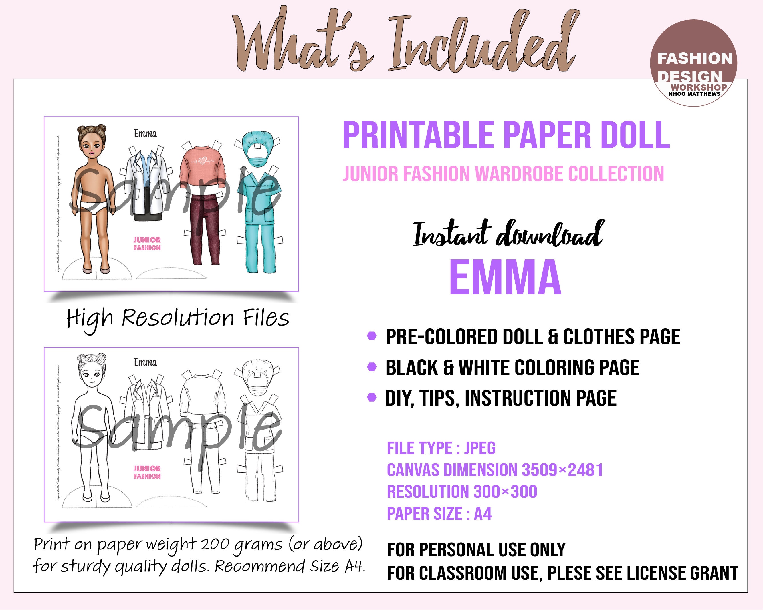 Emma the Medical Doctor Girl Printable Paper Doll With Coloring Page ...