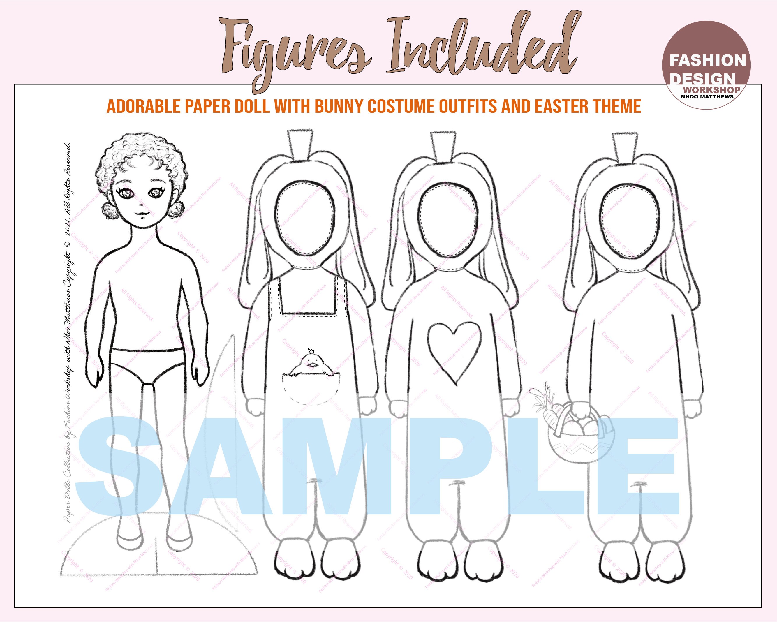 EASTER BUNNY Printable Paper Doll dark Skin With Coloring - Etsy