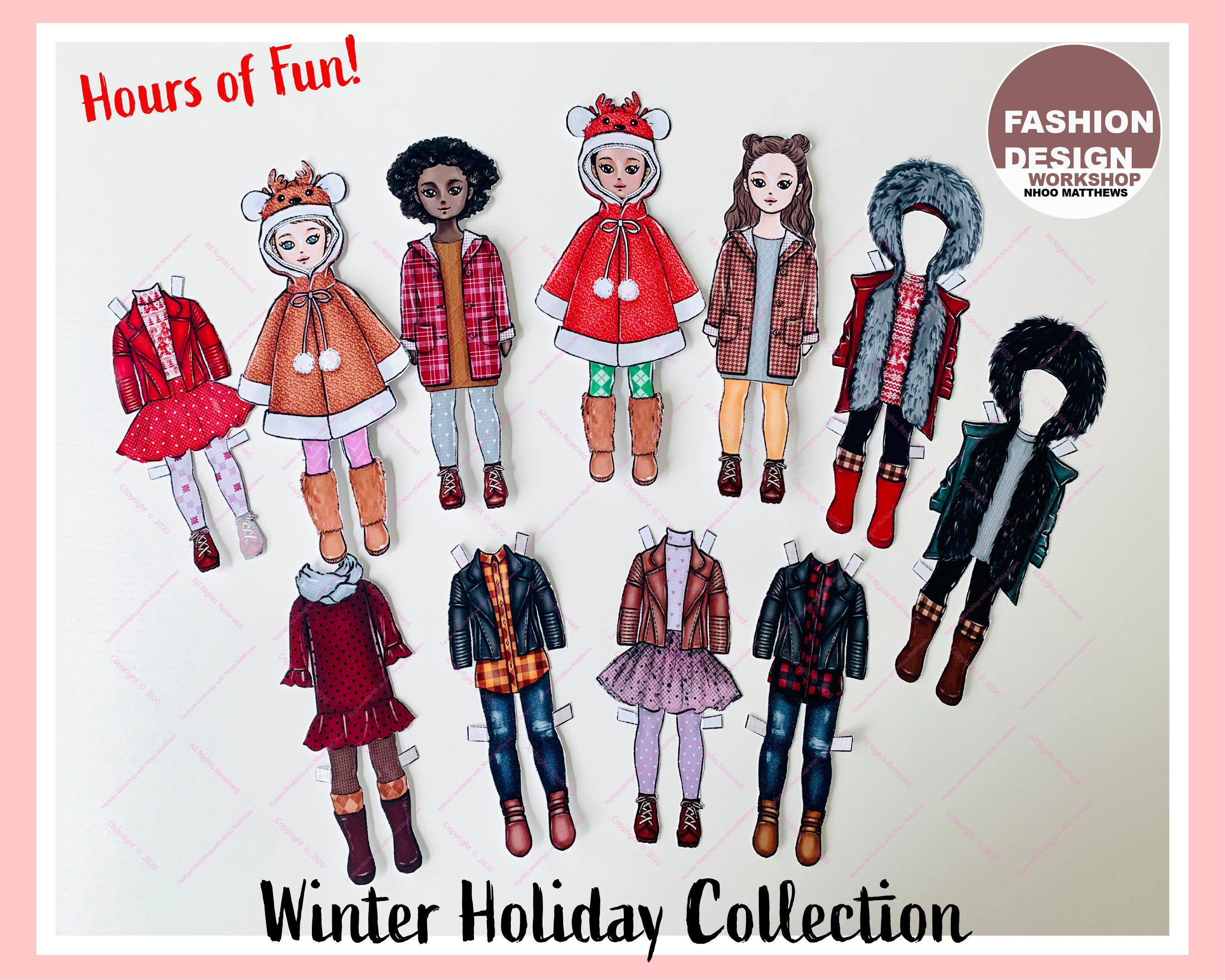 WINTER HOLIDAY 4 Sets Bundle Printable Paper Dolls With Coloring Pages ...