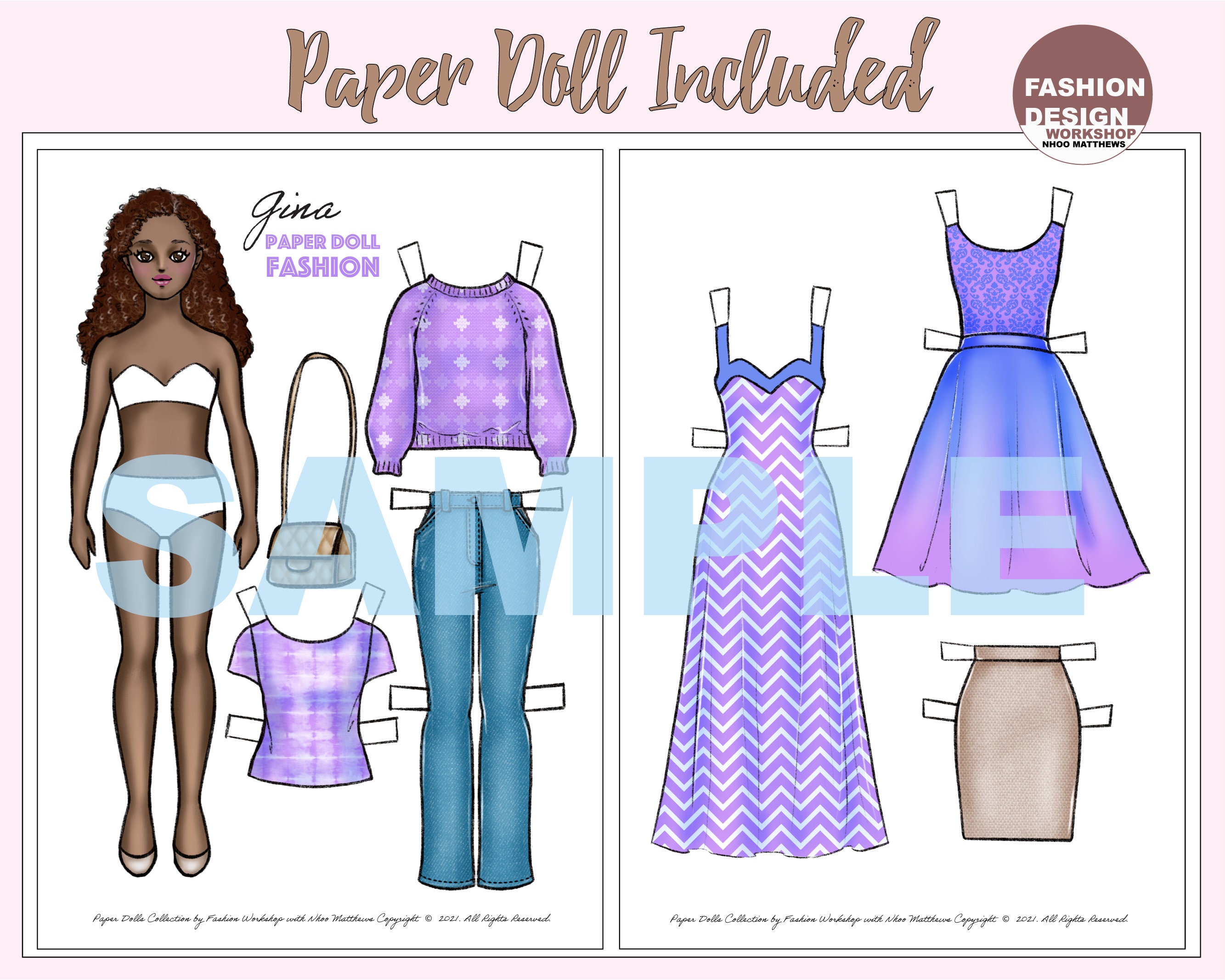 Gina Paper Doll: Fashion Coloring Pages, Mother Daughter DIY (printable ...