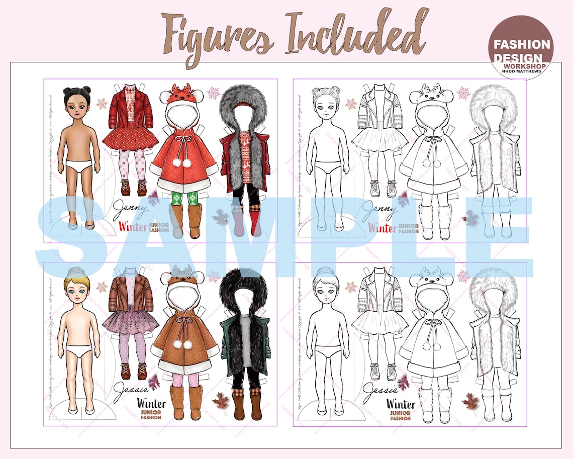 WINTER HOLIDAY 4 Sets Bundle Printable Paper Dolls With Coloring Pages ...