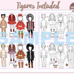WINTER HOLIDAY 4 Sets Bundle Printable Paper Dolls With Coloring Pages ...