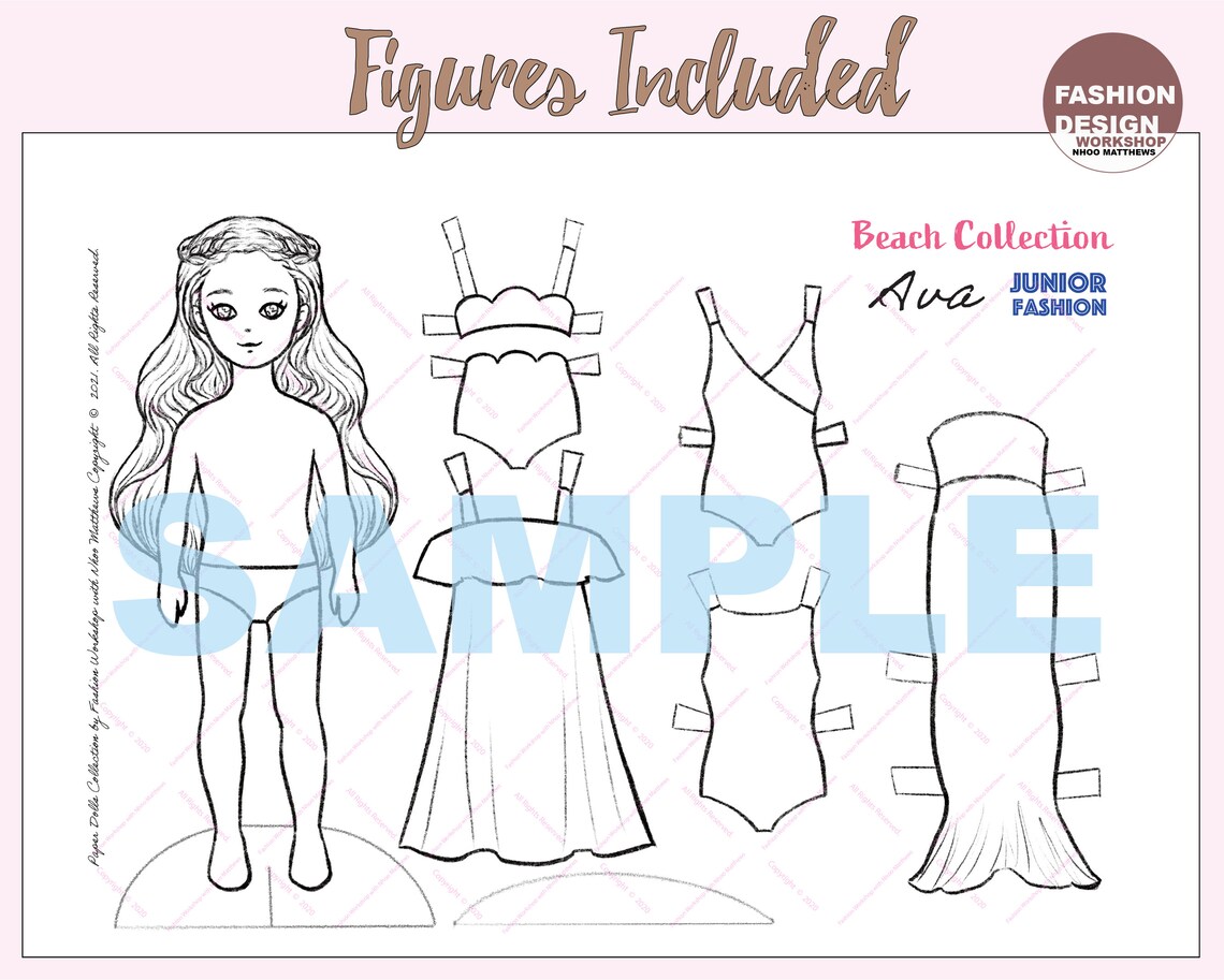 Ava Blue Mermaid Printable Paper Doll With Coloring Page for - Etsy