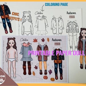 Chloe Autumn- Fall Fashion Printable Paper Doll With Coloring Page for ...