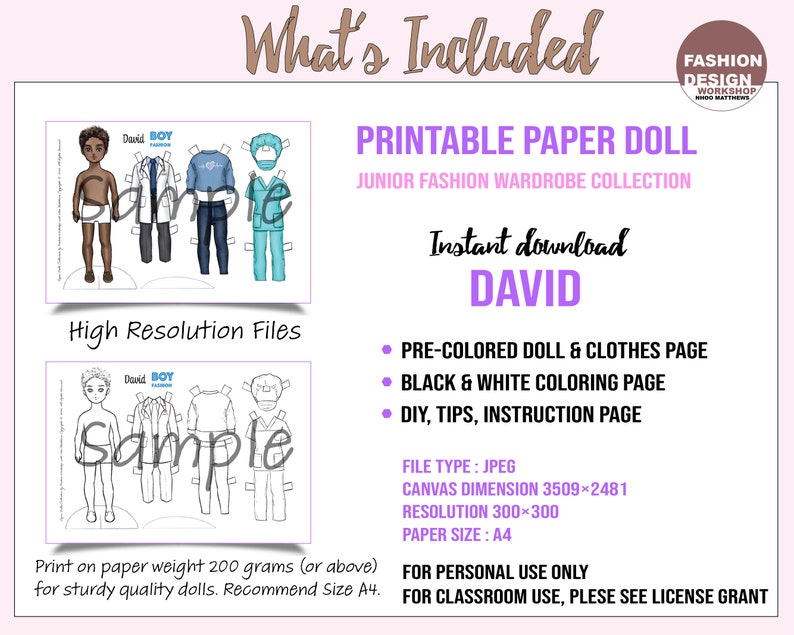 David the Doctor Boy Paper Doll With Coloring Page (printable Files) - Etsy