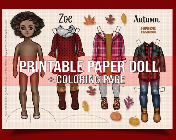 ZOE Autumn Fall Fashion Printable Paper Doll With Coloring | Etsy