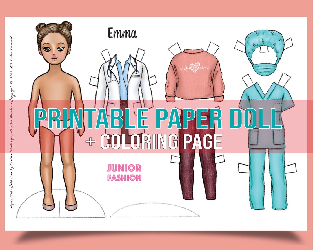 Emma the Medical Doctor Girl Printable Paper Doll With Coloring Page ...