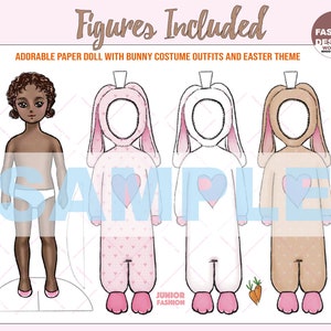 EASTER BUNNY Printable Paper Doll dark Skin With Coloring Pages for ...