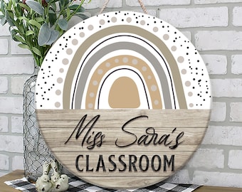 Personalized Teacher Sign Boho Classroom Rainbow Cheetah Door - Etsy