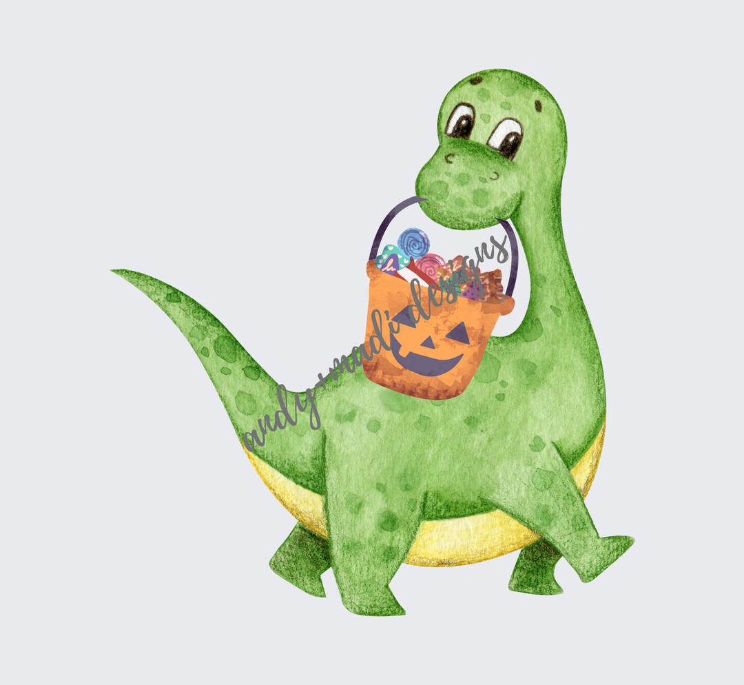Dinosaur Halloween PNG / Candy Bucket, Watercolor, Dino / Digital ...