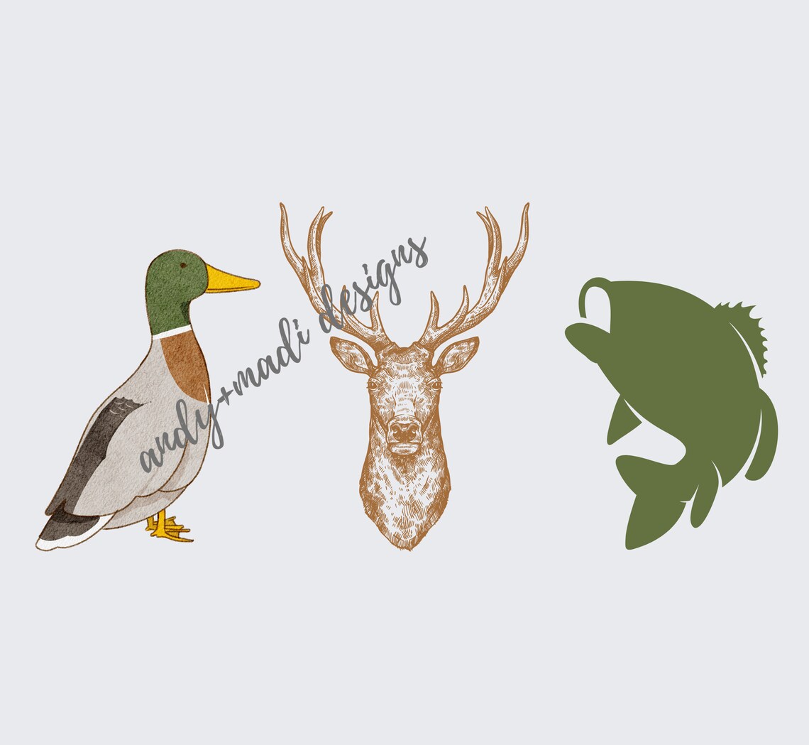 Duck,deer,bass PNG / Hunting, Fishing, Watercolor Design / Digital ...