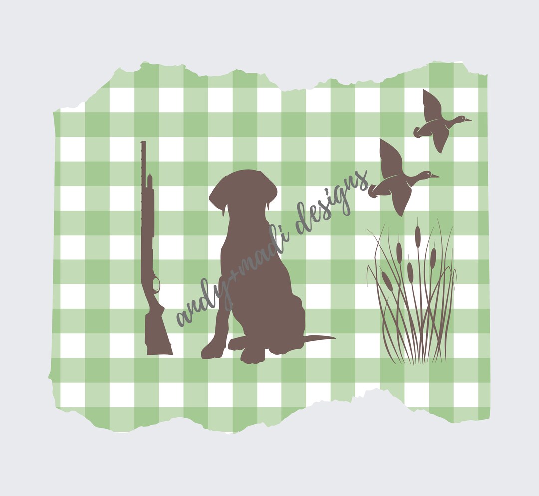 Dog, Duck Hunting Silhouette PNG / Kids Hunting Design on Gingham ...