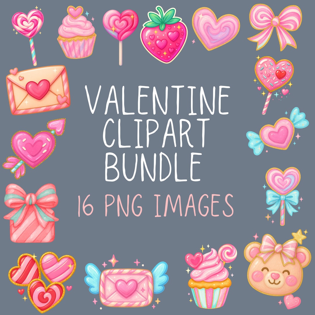 Valentine Clipart Bundle, Candycore Trendy Colorful Bold Valentines Day ...