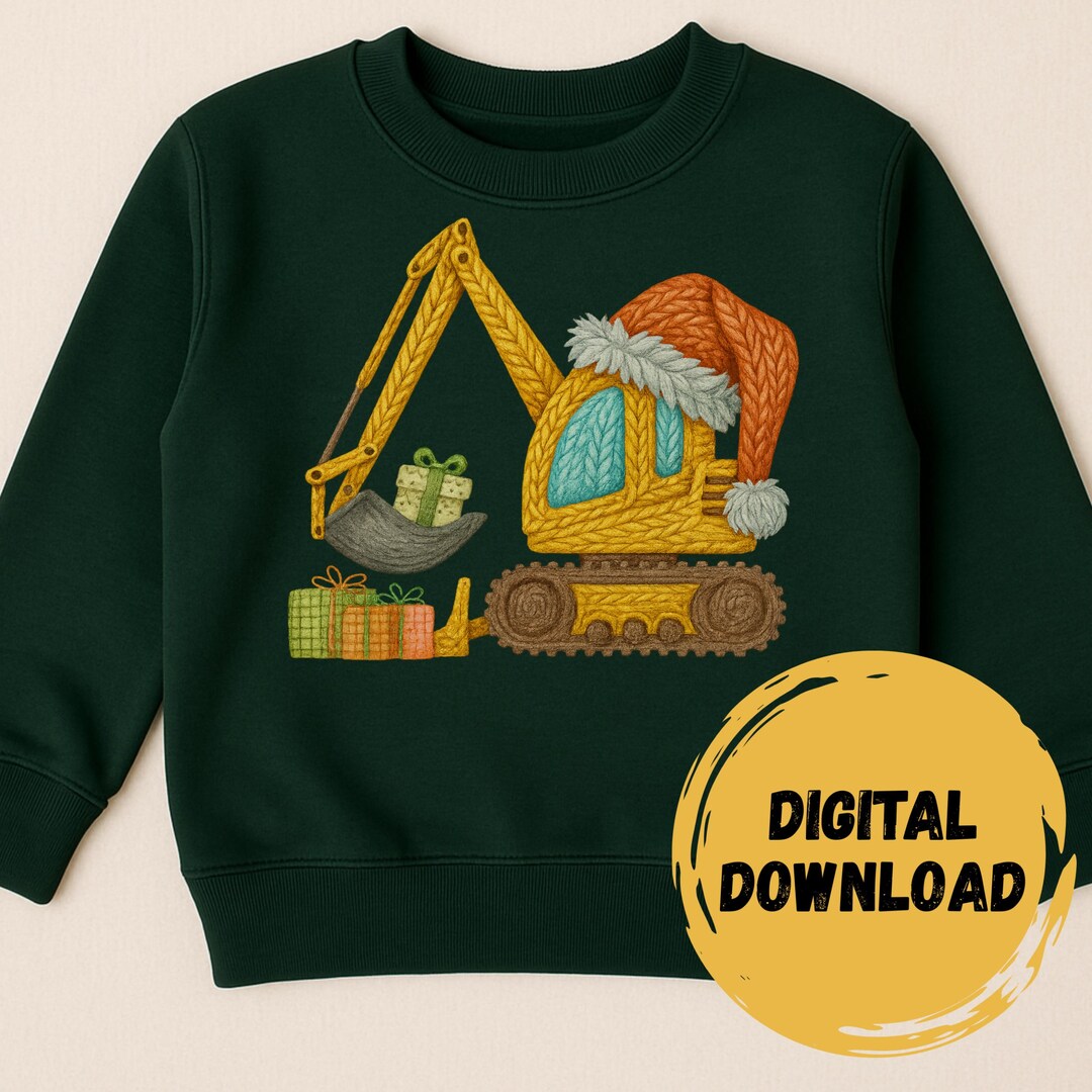 Christmas Excavator PNG Faux Yarn, Crochet Tractor Design for Kids ...