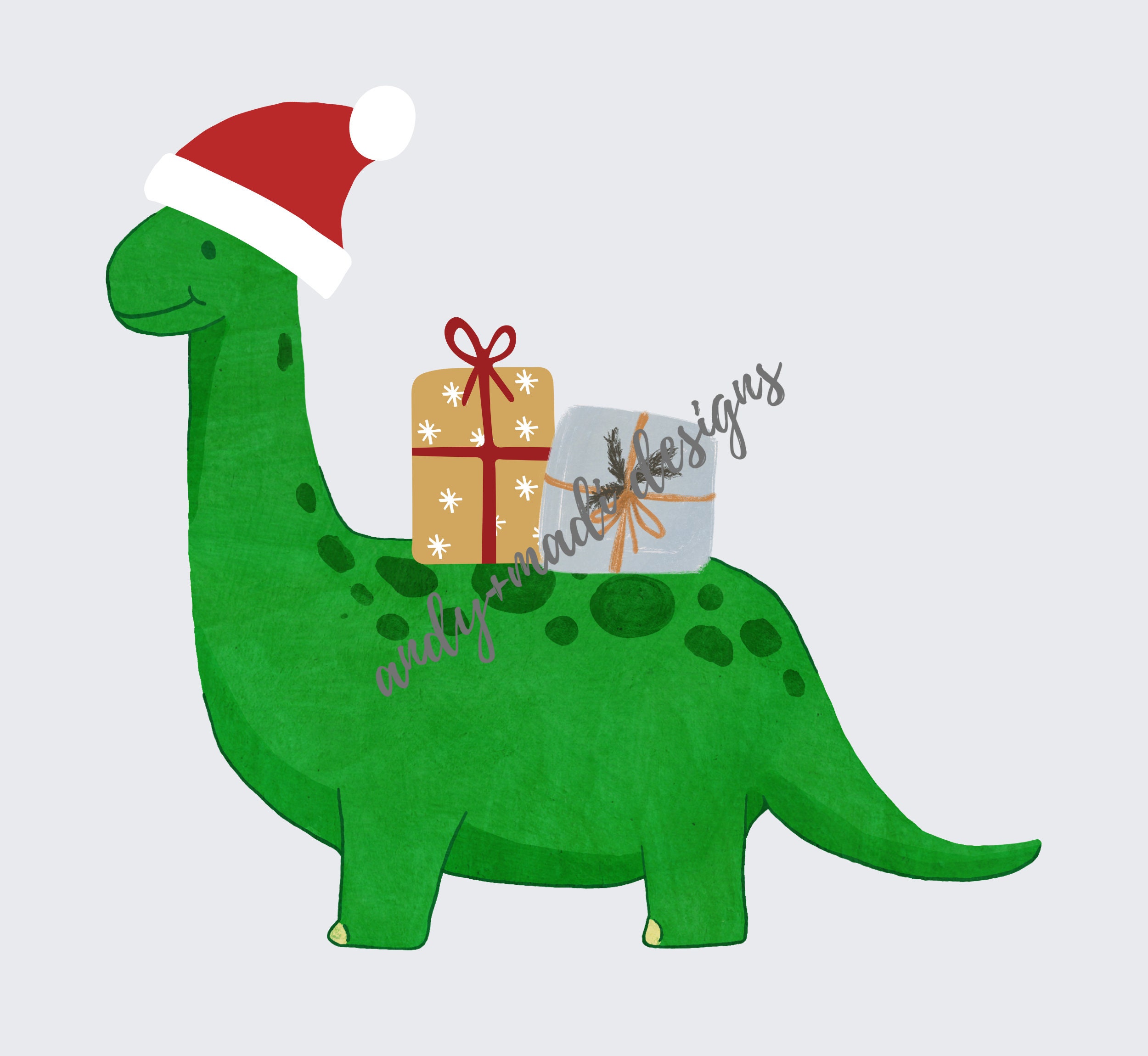 Christmas Dinosaur PNG / Presents, Santa Hat, Green Dino / Digital ...