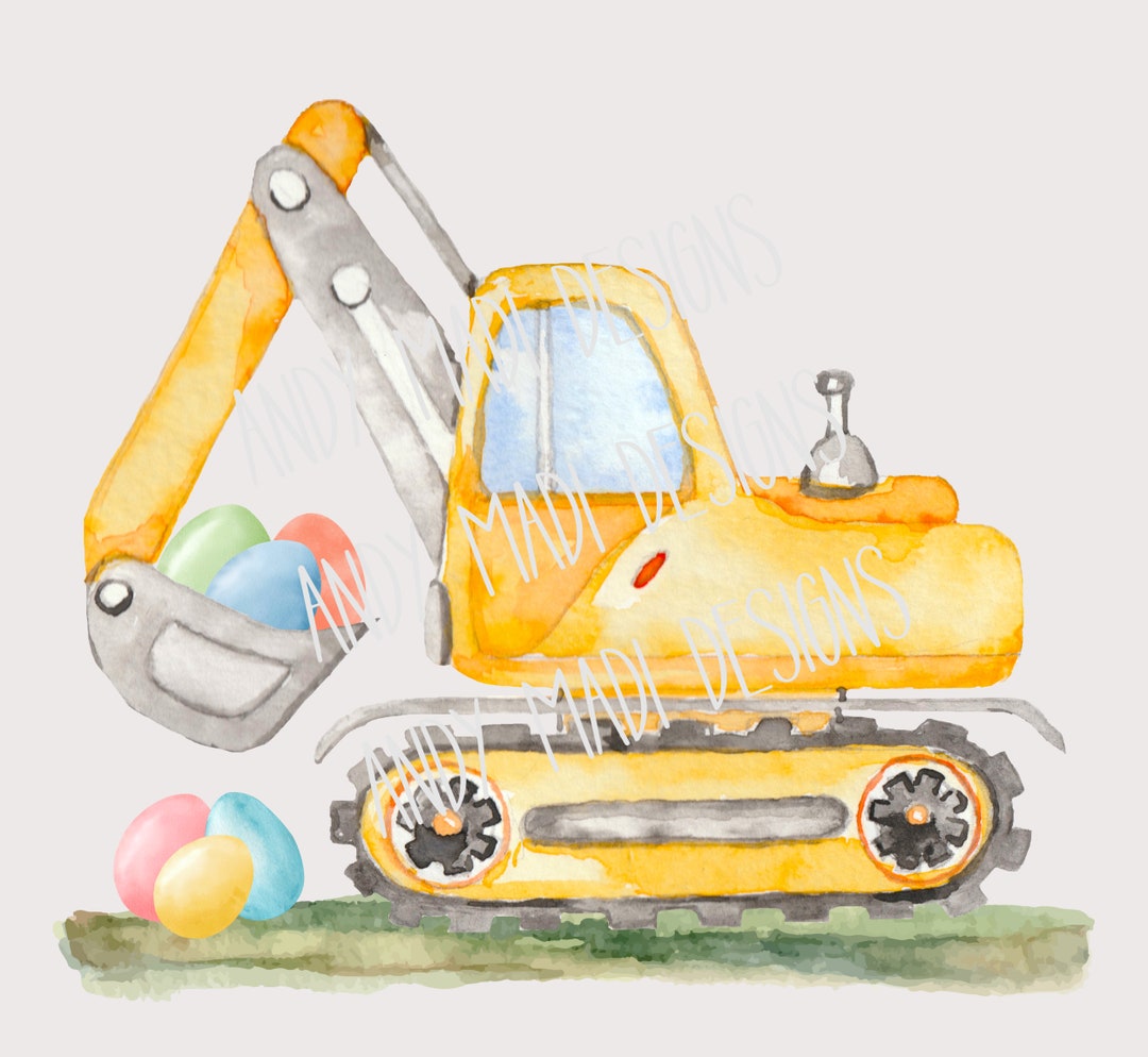 Easter Tractor, Excavator PNG / Watercolor Easter Construction Design ...