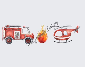 Watercolor Firetruck Png - Etsy