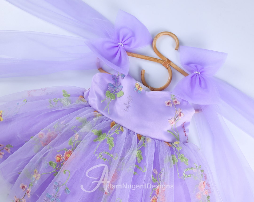 Lavender Floral Embroidered Tulle Flower Girl Dress Easter Etsy