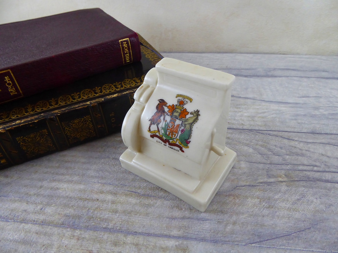 Vintage Cardiff Crested China Miniature Cash Register Souvenir / Welsh ...