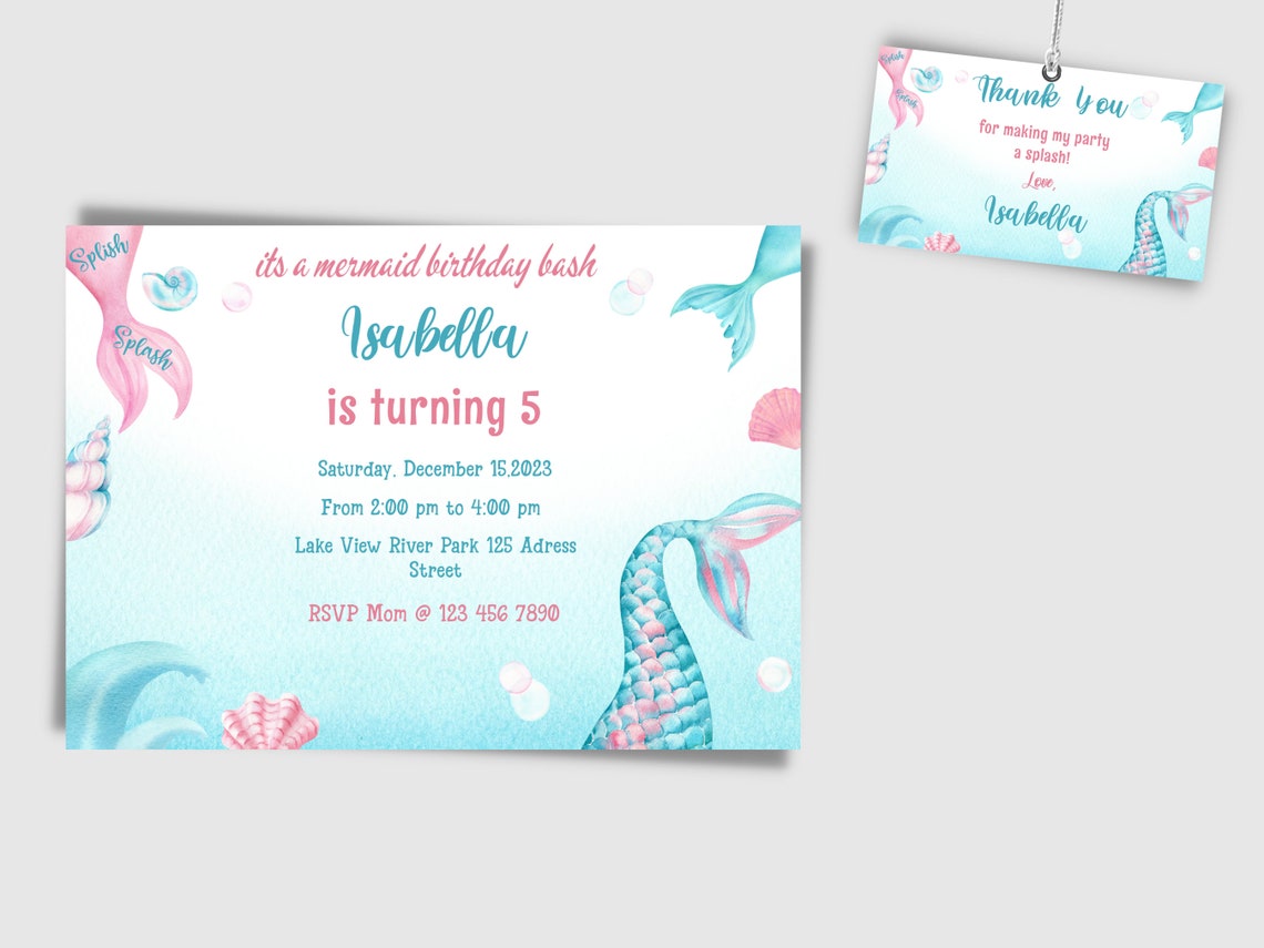 Editable Mermaid Birthday Invitation, Printable Mermaid Invitation ...