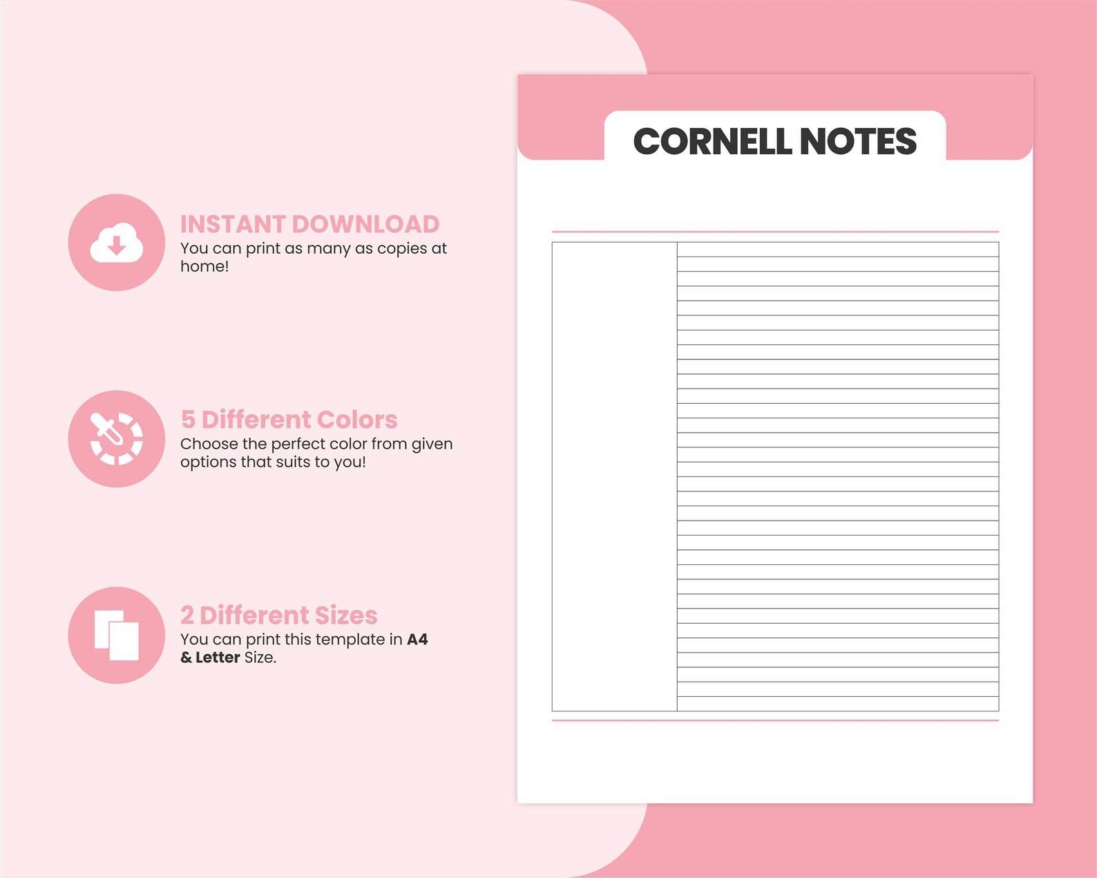 Printable College Student Cornell Study Notes, PDF Lined Notes Taking ...