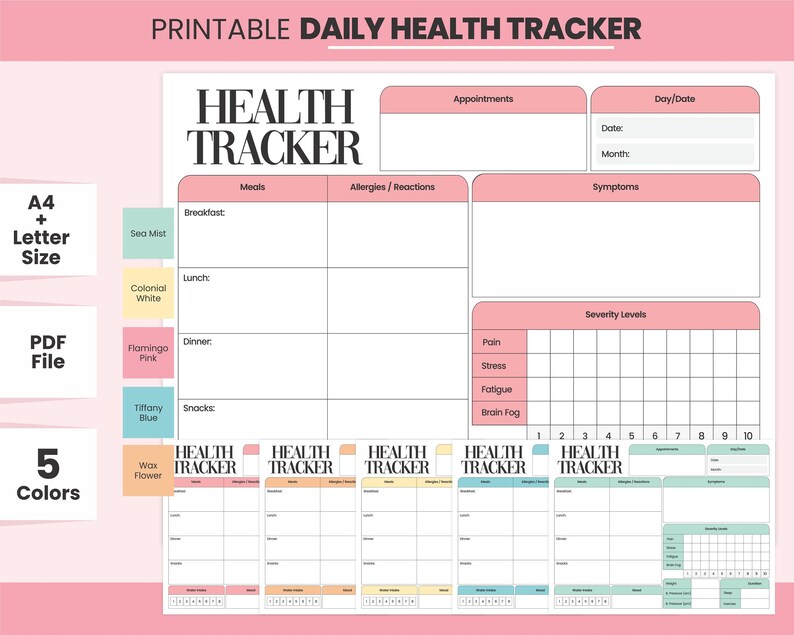 Printable Daily Health Tracking Sheet, Digital Chronic Illness ...