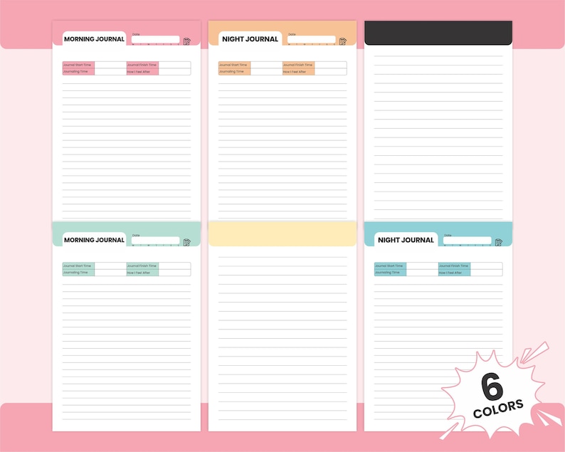 Printable Daily Morning and Night Lined Journal, Daytime Tracking ...
