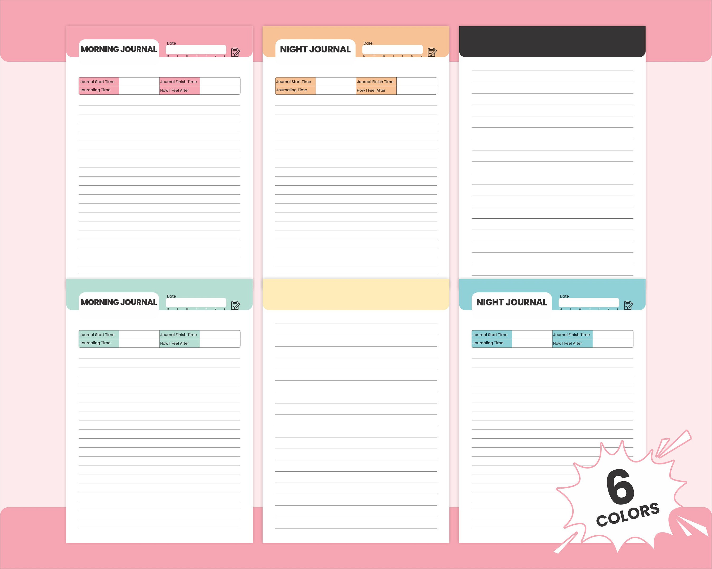 Printable Daily Morning and Night Lined Journal, Daytime Tracking ...