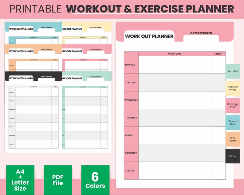 Printable Workout Tracking Sheets, Weekly Exercise Planner, Daily ...