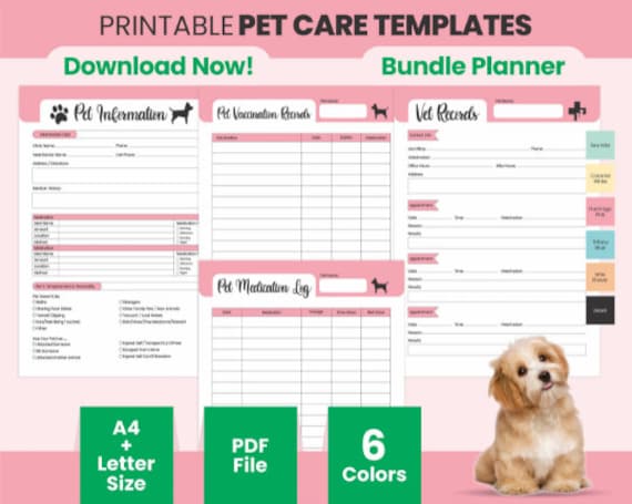 Printable Pet Information Log Puppy Care Templates Pet | Etsy