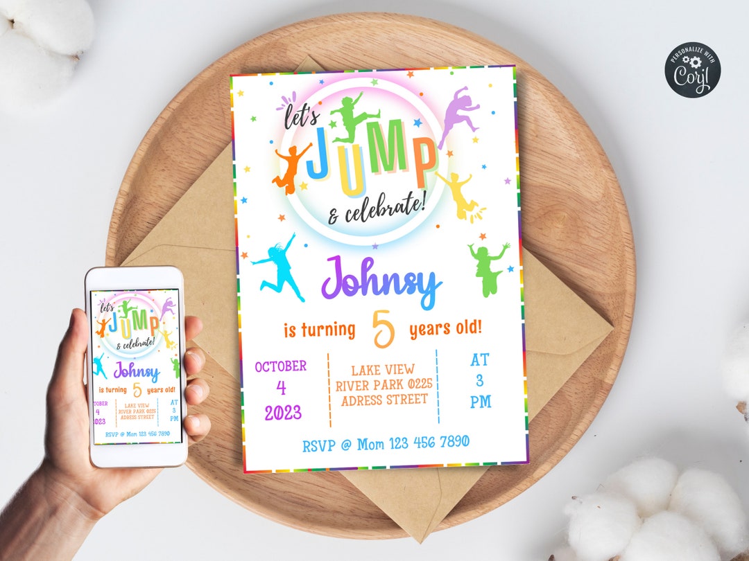 Trampoline Park Birthday Invitation, Trampoline Party, Jump Birthday ...