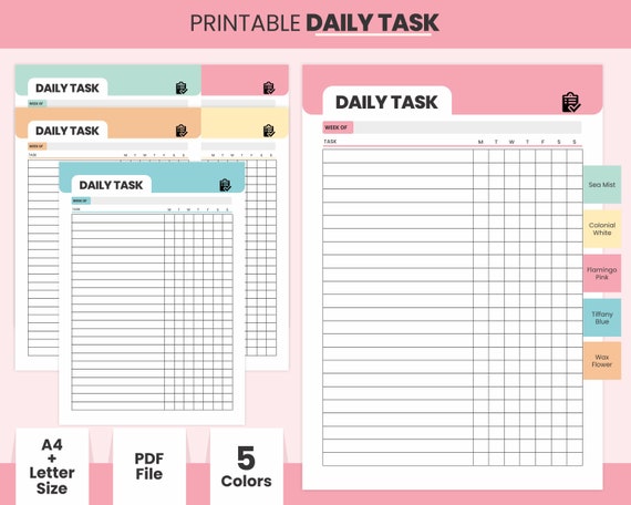 Printable Minimalist Daily Task Tracking Sheet Digital Work | Etsy